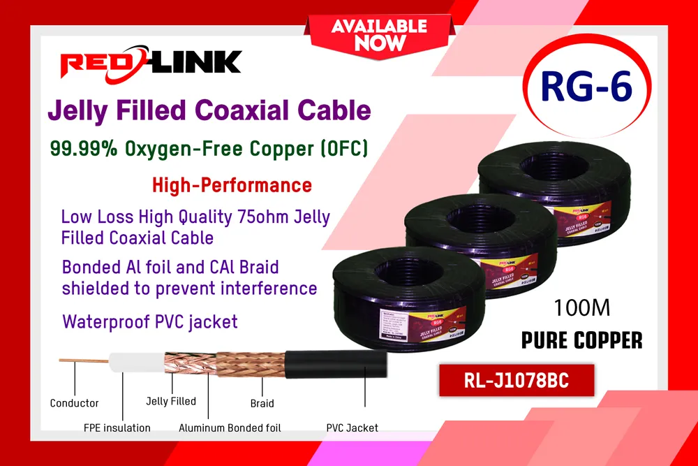 Red Link RG6 Full Copper Cable 100m – Jell Filled Coaxial Roll