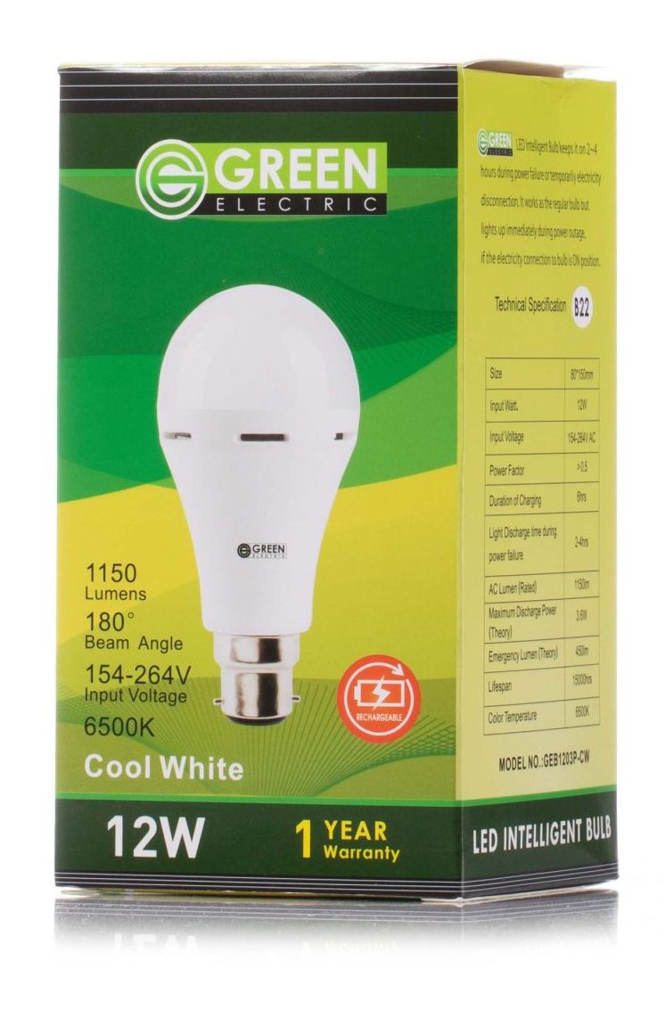 GREEN LED Emergency Light Bulb 12W Day Light