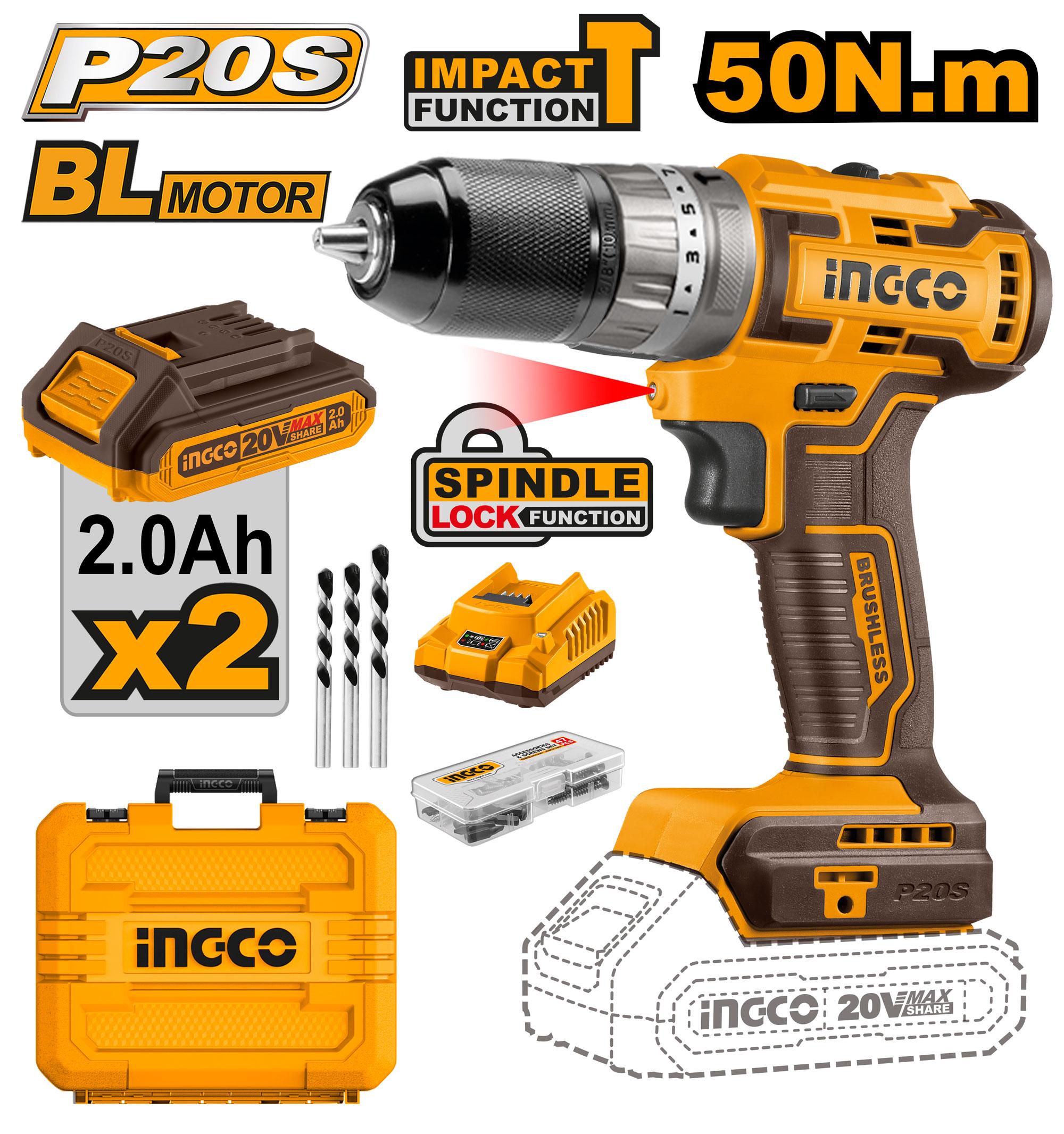 Ingco Brushless Cordless Impact Drill 20V CIDLI20508 Lowest Price