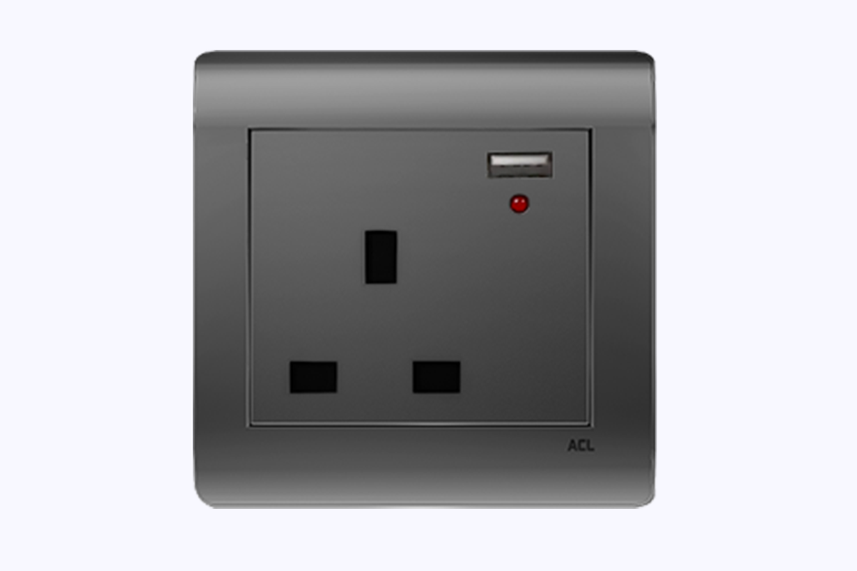 13A Socket Outlet with 2.2A USB Charger - ACL Grey - elecshop.lk